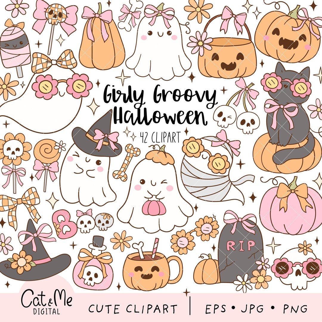 Girly Groovy Halloween Clipart Coquette Halloween Png Pink Bow Png ...