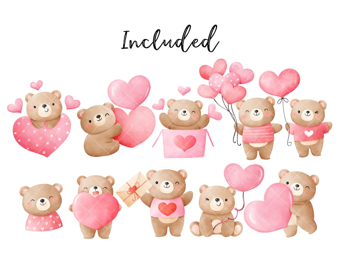 Little Bear Valentine Clipart Bear Clipart Heart Clipart - Etsy