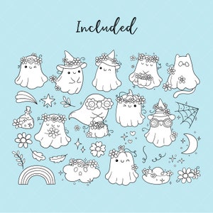 Doodle Flower Ghost Digital Stamp Halloween Stamp Spooky Girly Hippie ...