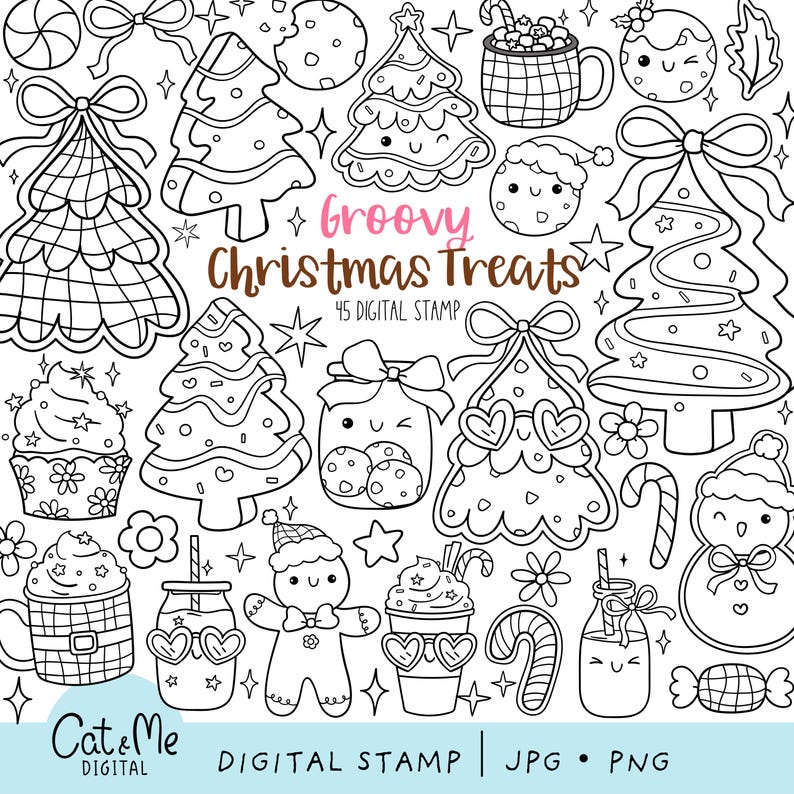 Groovy Christmas Treats Digital Stamp Coquette Christmas Coloring ...