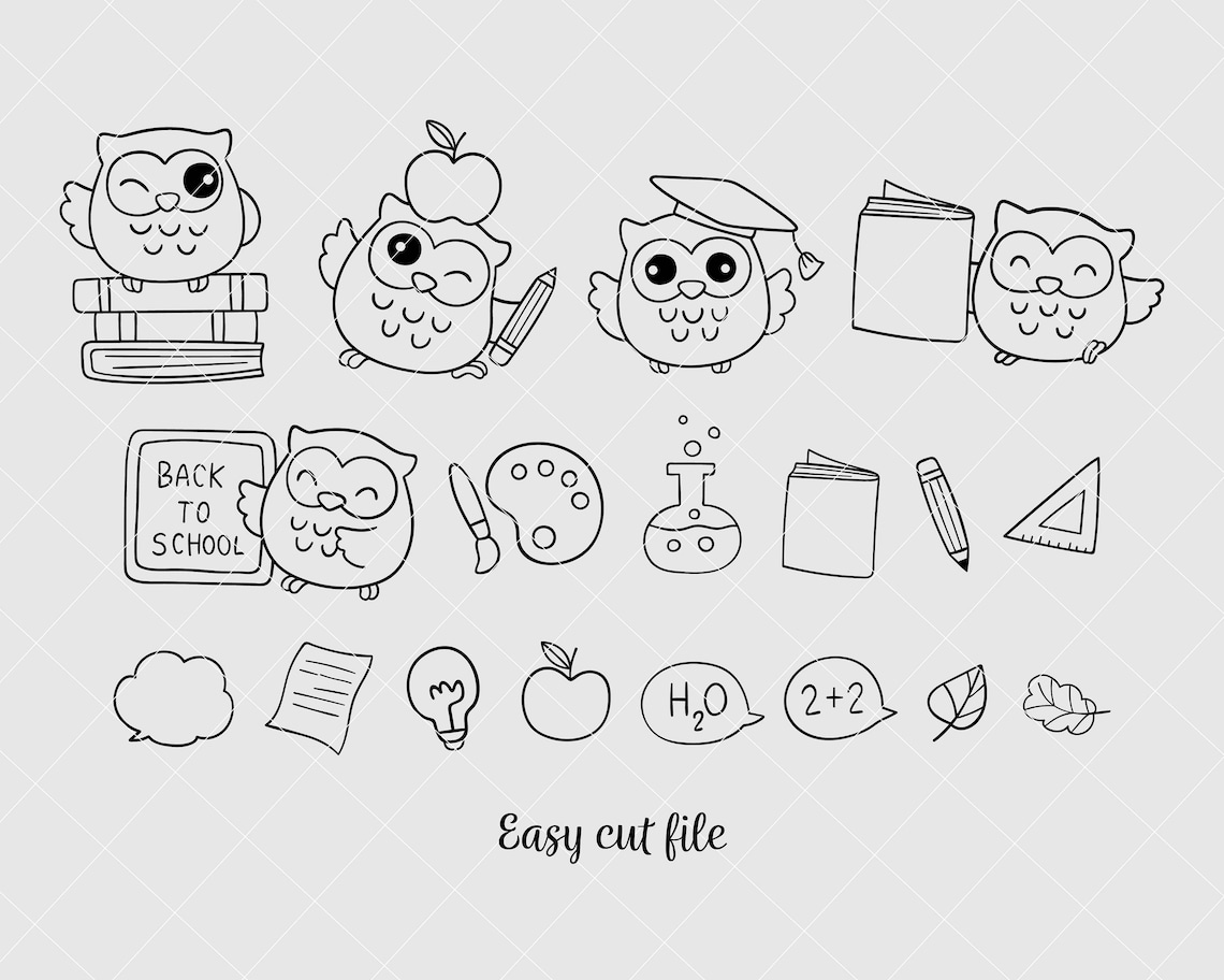 Back to school owls svg Owls clipart Graduate owl Owl outline | Etsy