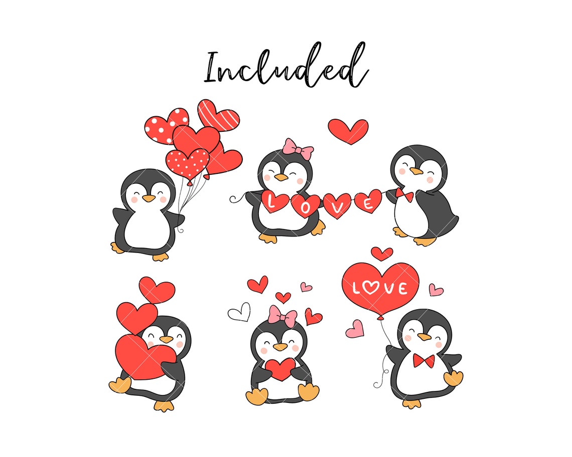 Penguin Valentine Clipart Valentine Clipart Penguin Clipart | Etsy