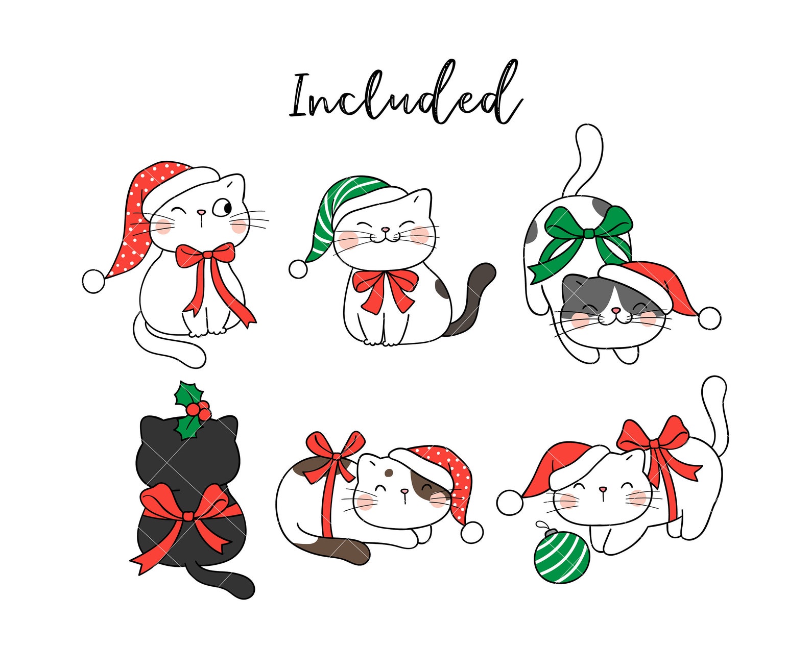 Christmas Cute Cat Clipart Cat Clipart Winter Clipart Funny | Etsy