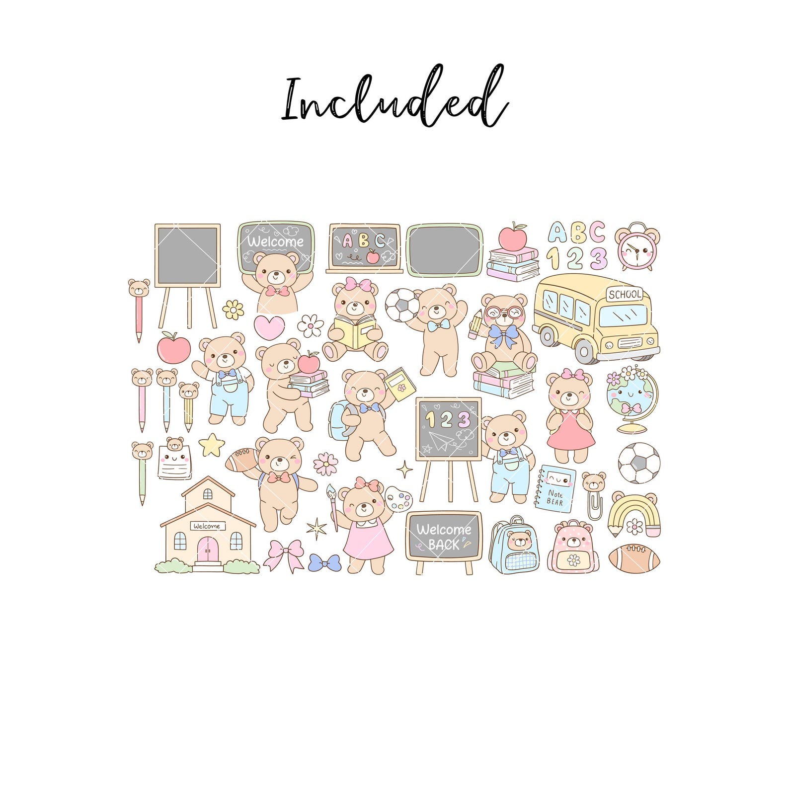 Back to School Clipart, Teddy Bear, Pastel School Supplies, Teacher Png ...
