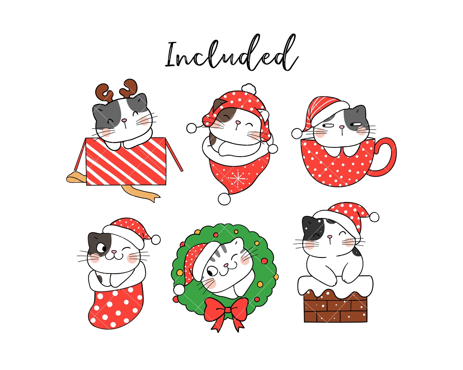 Cute Cat Christmas Clipart Cat Clipart Winter Clipart Funny - Etsy