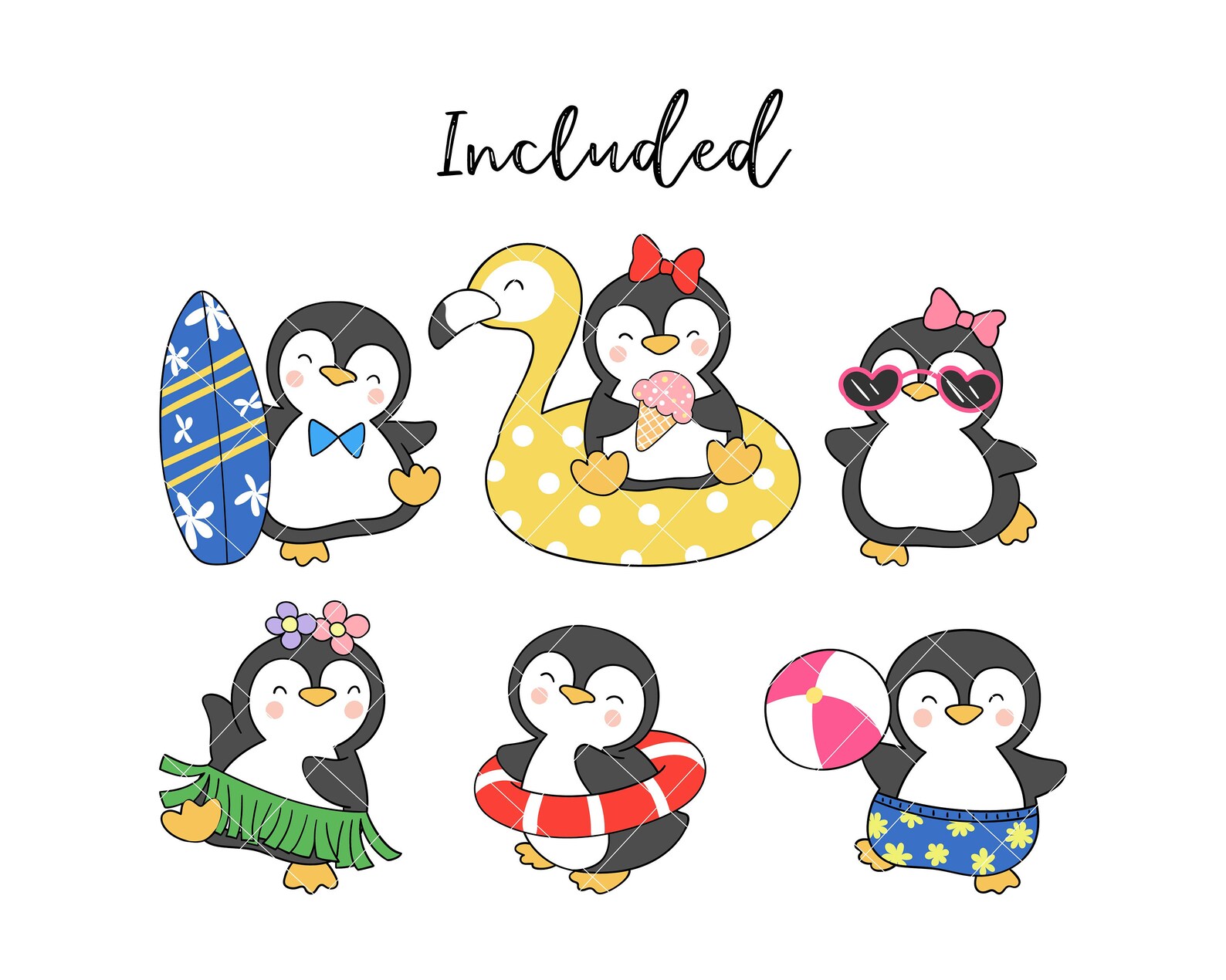 Summer penguin clipart Penguins digital clipart Summer animal | Etsy