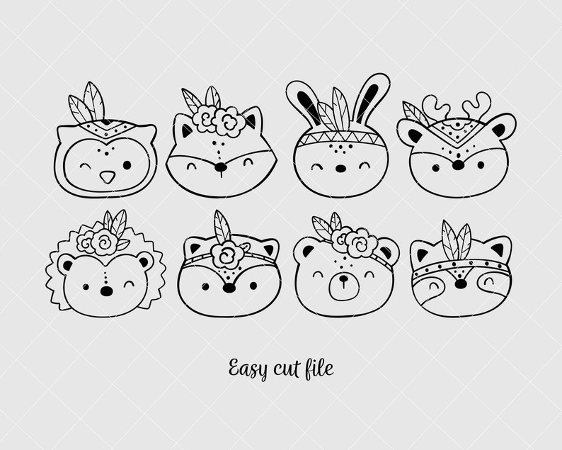 Boho Animals Svg Animal Face Clipart Woodland Animals Bohemian | Etsy