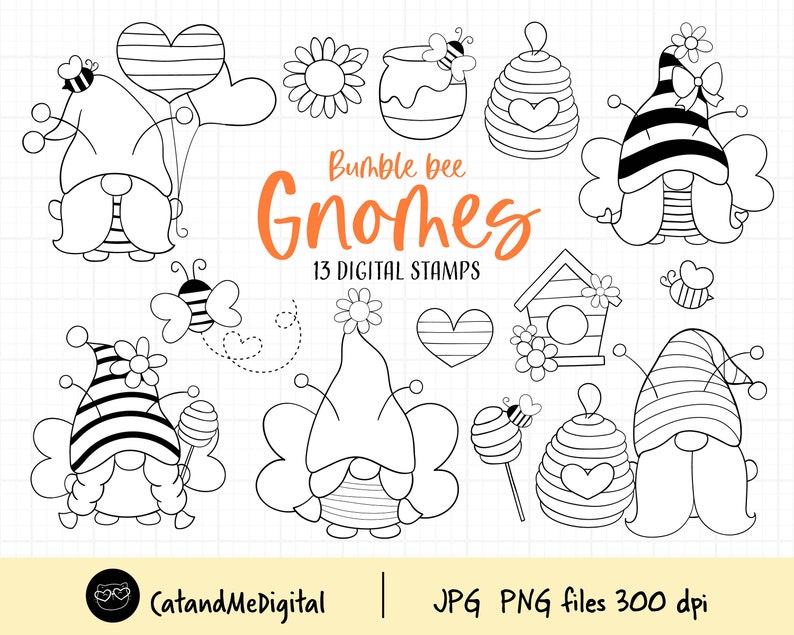 Bumble Bee Gnomes Digital Stamp Bee Gnomes Png Gnome Clipart Flowers ...