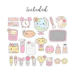 School Girl Clipart Pastel School Supplies Png Pink Back to School ...