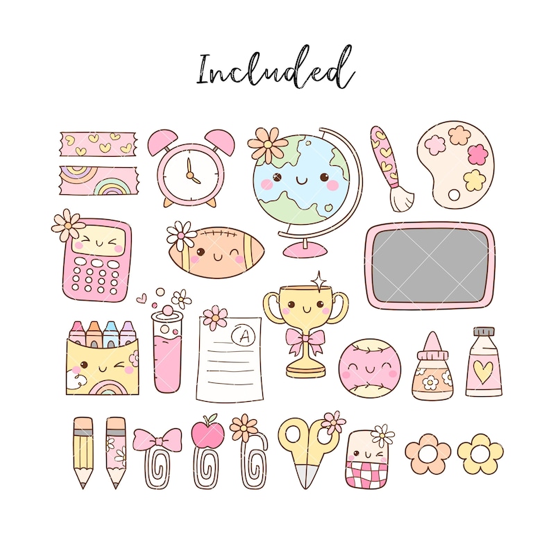 School Girl Clipart Pastel School Supplies Png Pink Back to School ...
