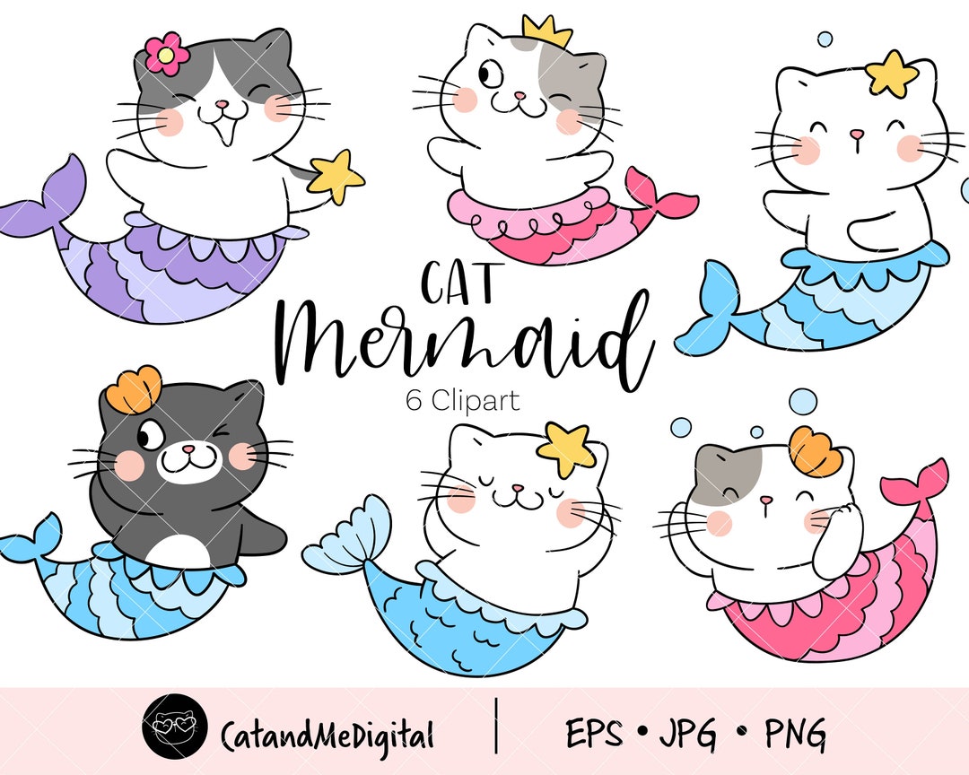 Cat Mermaid Clipart Funny Cat Clip Art Meowmaid Clipart Mermaid Kitten ...