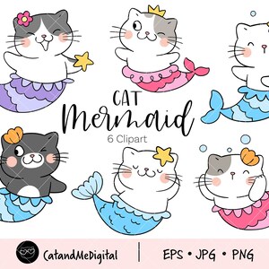 Cat Mermaid Clipart Funny Cat Clip Art Meowmaid Clipart Mermaid Kitten ...