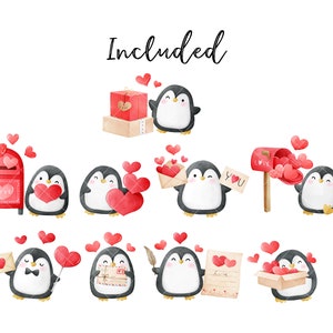 Penguin Valentine Clipart Letter Clipart Mail Clipart Watercolor Animal ...