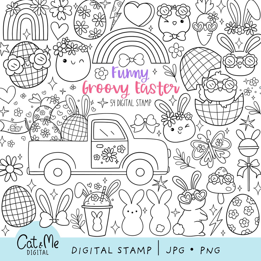Doodle Groovy Easter Digital Stamp Retro Easter Stamp Spring Coloring ...