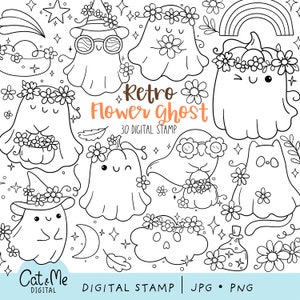 Doodle Flower Ghost Digital Stamp Halloween Stamp Spooky Girly Hippie ...