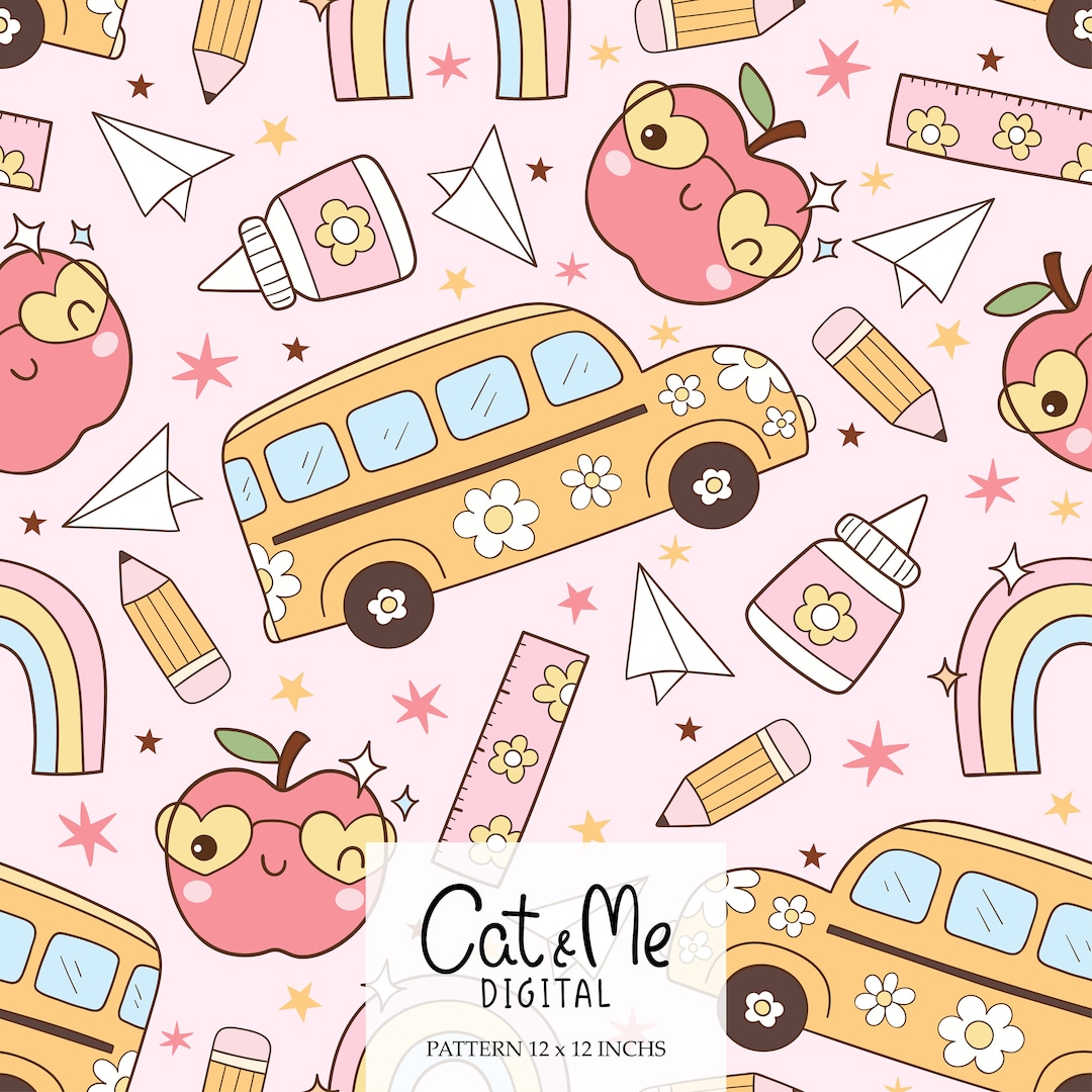 Retro Back to School Seamless Groovy Teacher Pattern School Kids ...