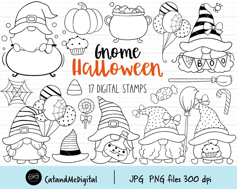 Gnome Halloween Digital Stamp Fall Clipart Halloween Clipart - Etsy