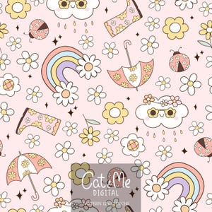 Doodle Spring Flower Seamless Pattern Retro Spring Seamless Flower ...