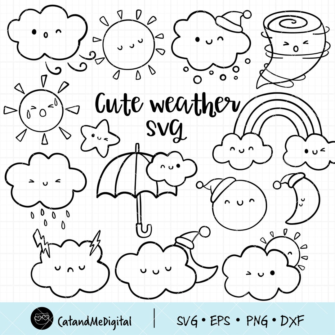 Cute Weather Svg Doodle Weater Svg Nursery Decor Svg Kawaii Weather ...