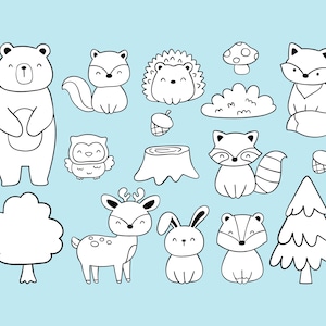 Woodland Animal Digital Stamp Wild Animals Clipart Outline Coloring ...