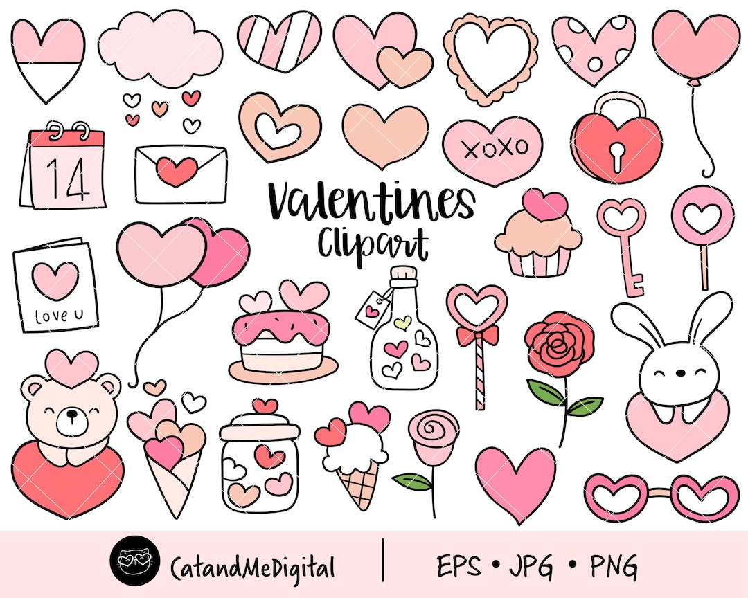 Doodle Valentine Clipart Valentine Clipart Love Clipart Pastel Heart ...