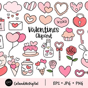 Doodle Valentine Clipart Valentine Clipart Love Clipart Pastel Heart ...