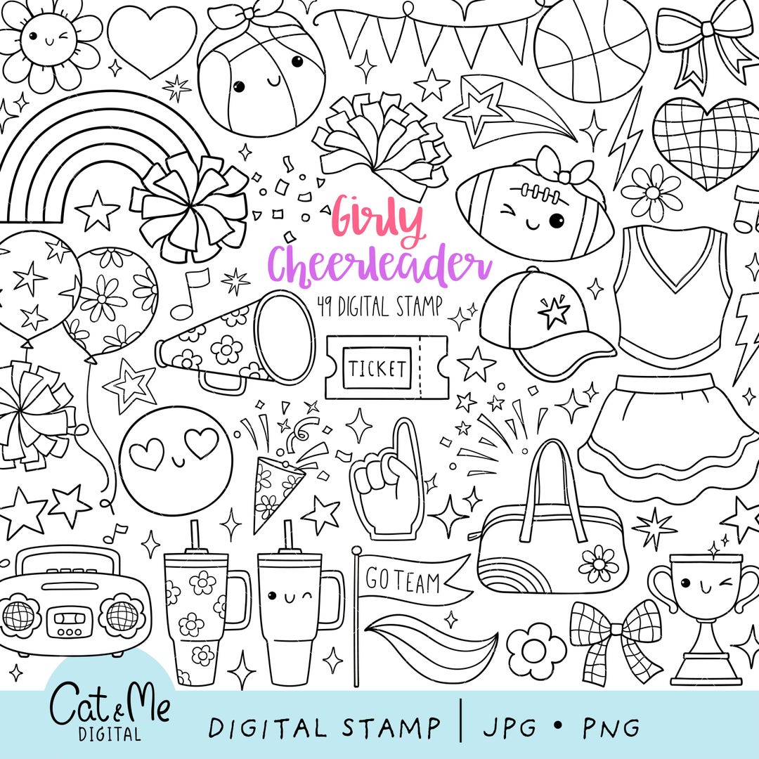 Girly Cheerleader Digital Stamp Doodle Cheerleading Stamp Outline Vibes ...