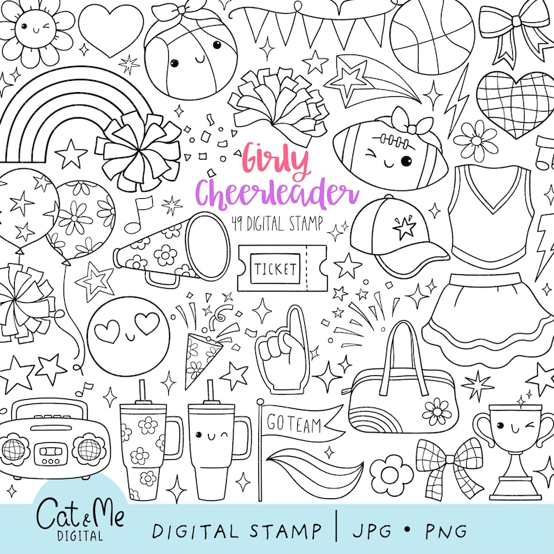 Girly Cheerleader Digital Stamp Doodle Cheerleading Stamp Outline Vibes ...