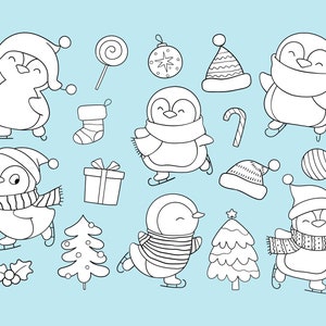 Christmas Penguin Digital Stamp Christmas Clipart Penguin Illustration ...