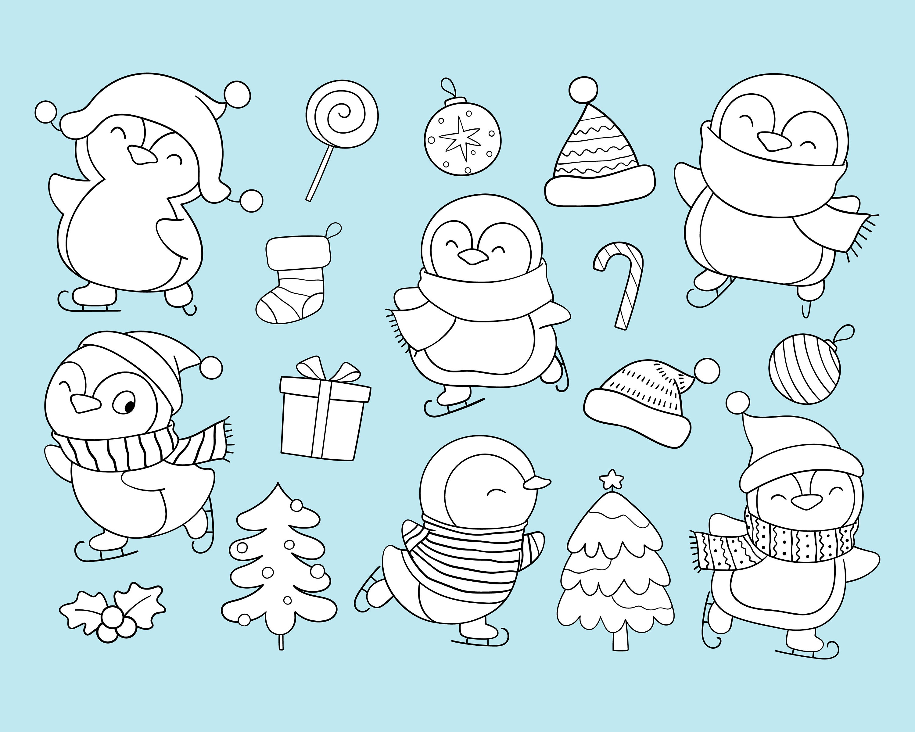 Christmas Penguin Digital Stamp Christmas Clipart Penguin Illustration ...