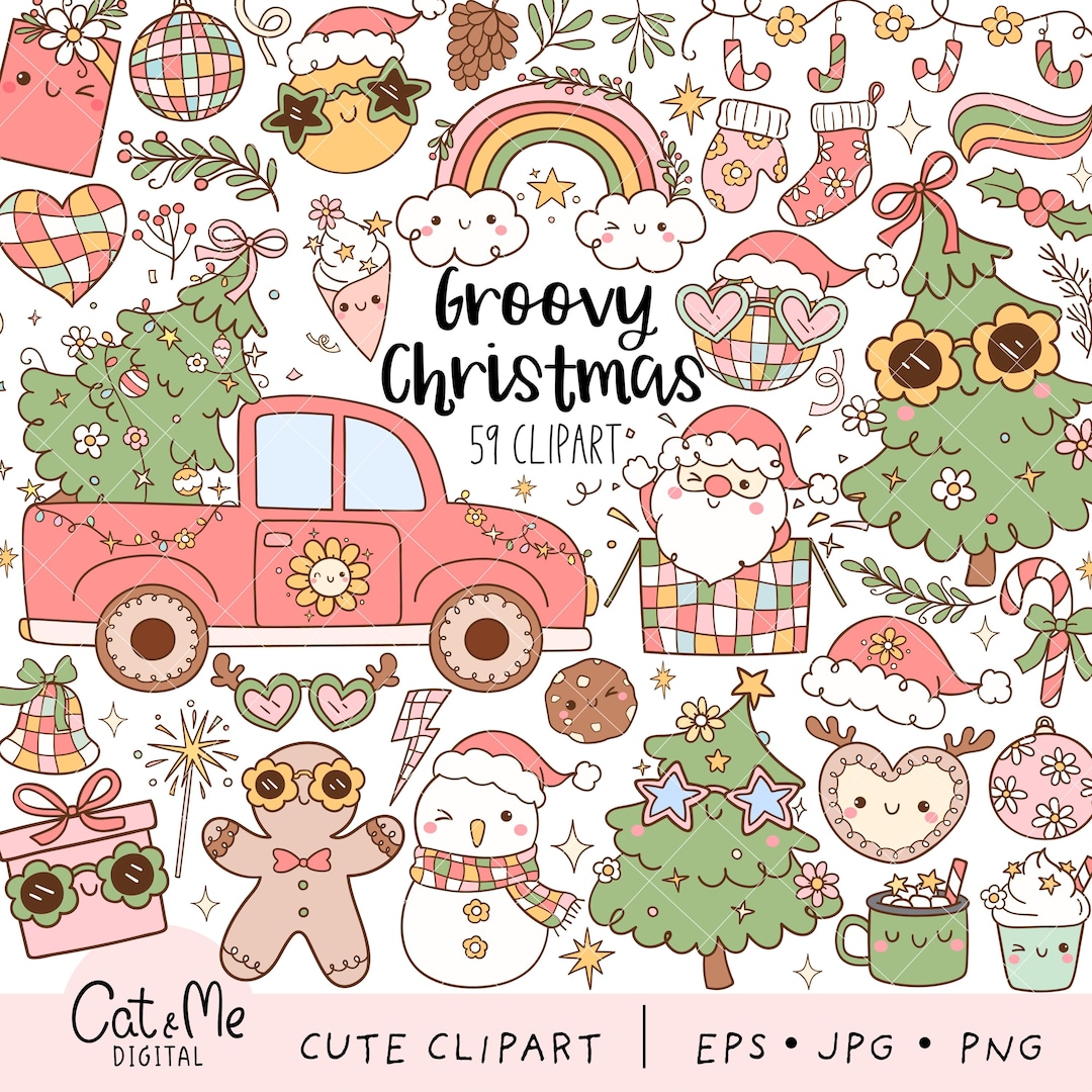 Groovy Retro Christmas Clipart Hippie Christmas Flower Merry Christmas ...