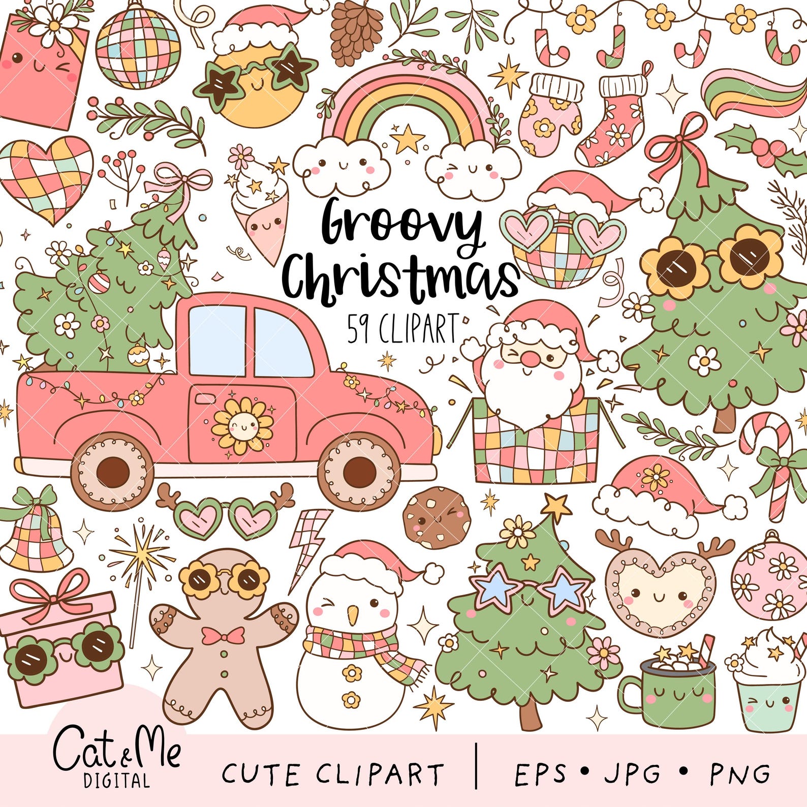 Groovy Retro Christmas Clipart Hippie Christmas Flower Merry Christmas ...