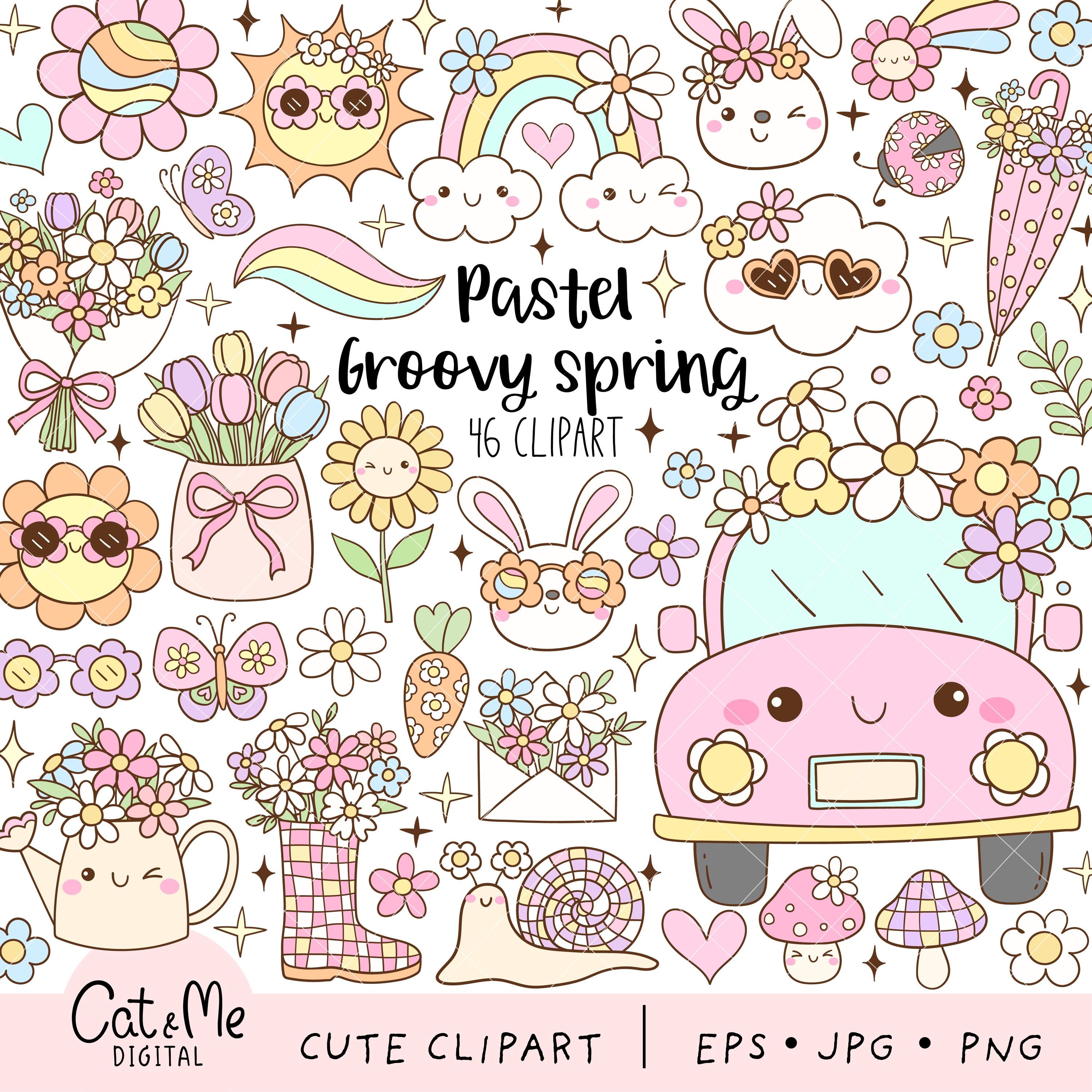 Pastel Groovy Spring Clipart Spring Clipart Retro Flower Power Png ...