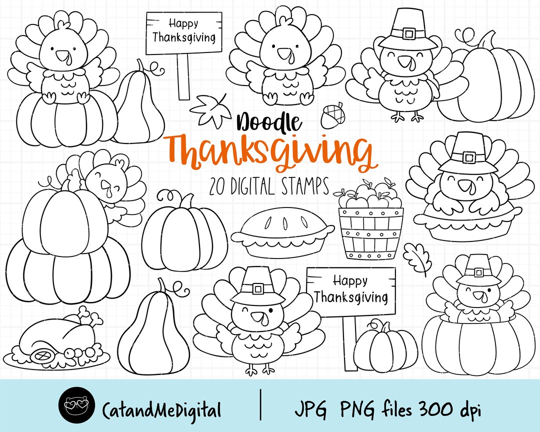 Doodle Thanksgiving Digital Stamp Autumn Clipart Fall Clipart Turkey ...