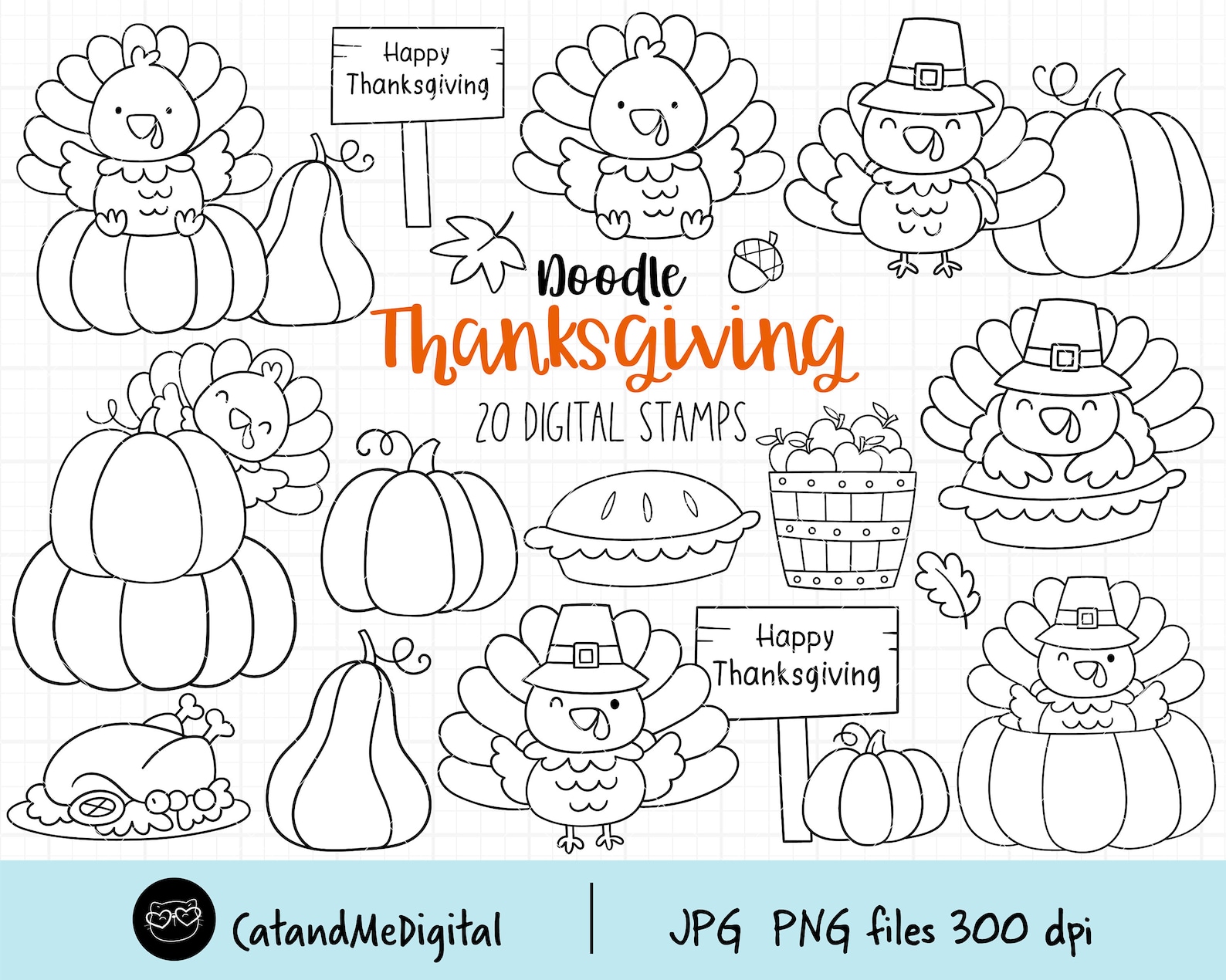 Doodle Thanksgiving Digital Stamp Autumn Clipart Fall Clipart - Etsy