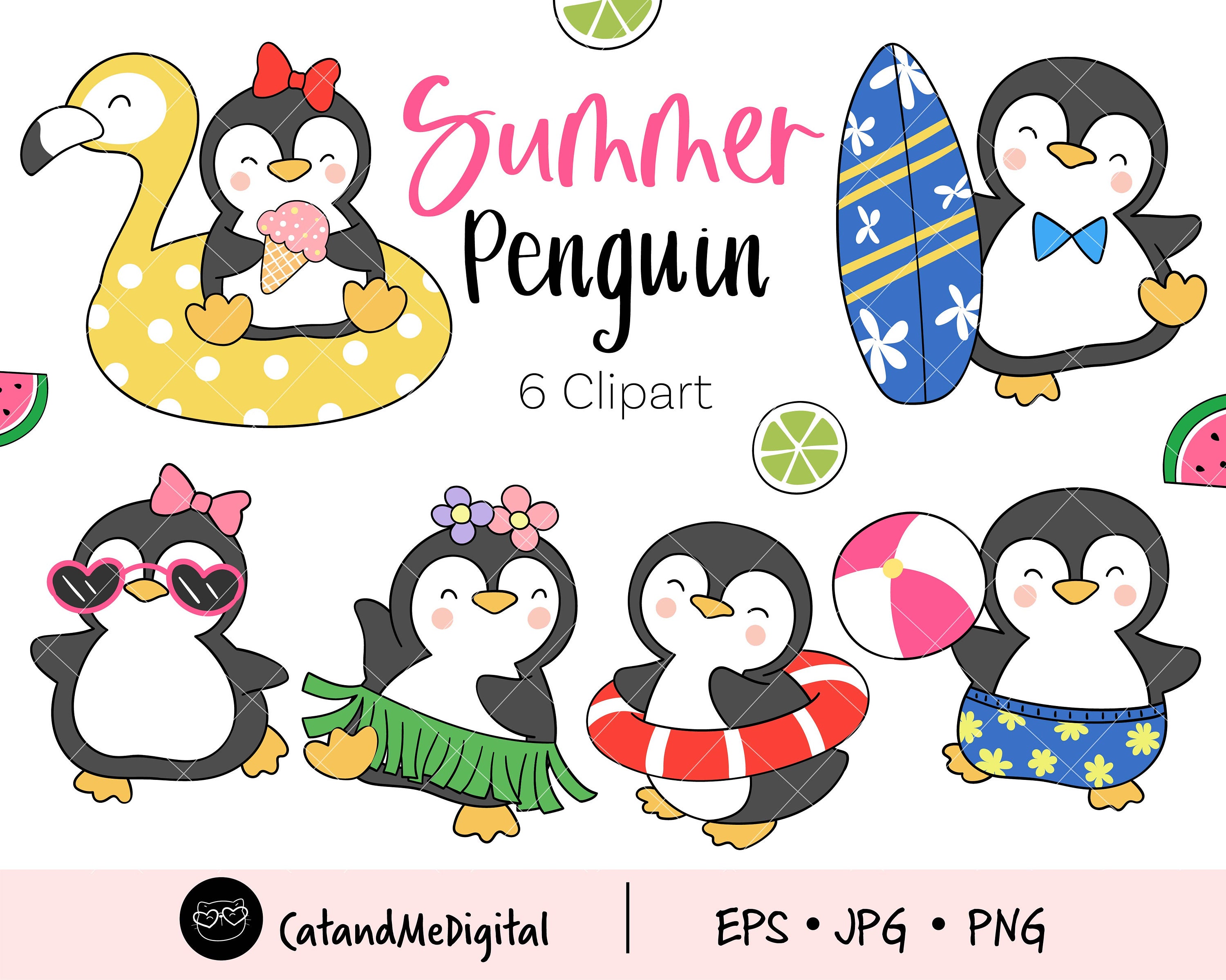Summer Penguin Clipart Penguins Digital Clipart Summer Animal - Etsy UK