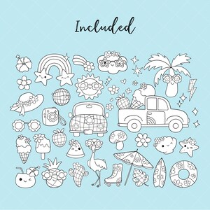 Groovy Summer Digital Stamp Doodle Outline Coloring Retro Summer Hippie ...