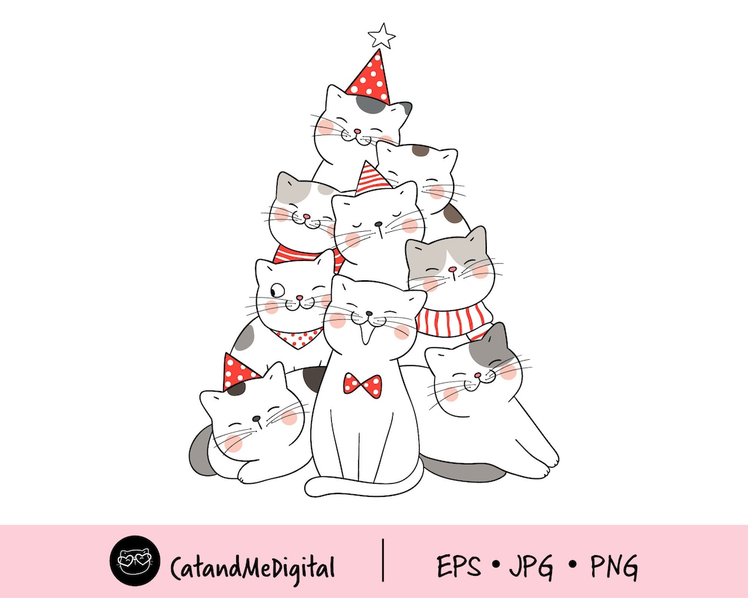 Clip Art Christmas Tree Cute Cat,merry Christmas,new Year,happy Cat ...