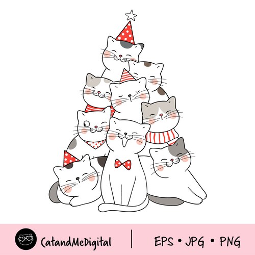 Clip Art Christmas Tree Cute Catmerry Christmasnew - Etsy