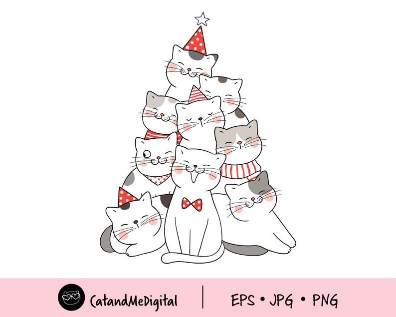 Clip Art Christmas Tree Cute Cat,merry Christmas,new Year,happy Cat ...