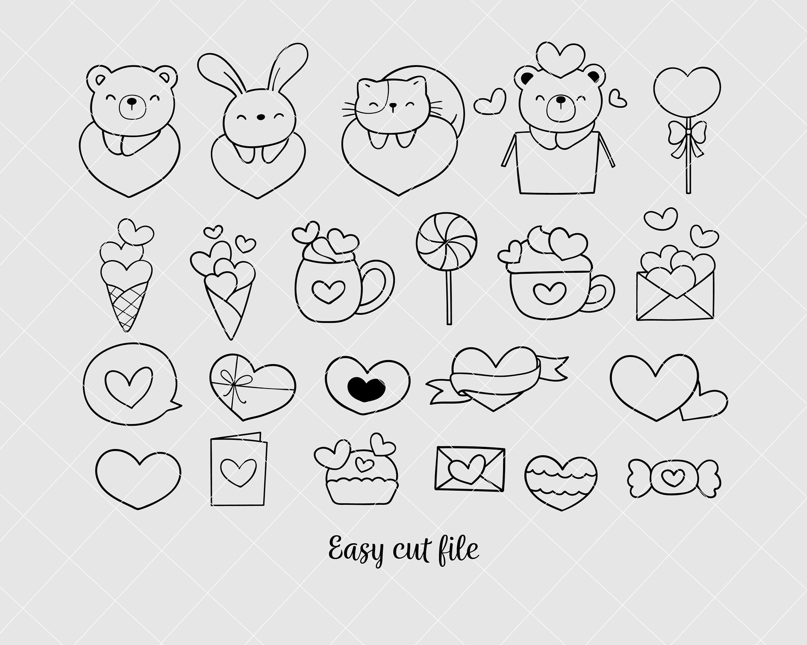 Doodle Valentines Svg Valentines Clipart Love Svg Animal Svg | Etsy