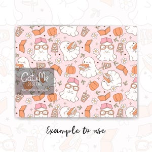 Bookish Ghost With Coffee Seamless Spooky Girly Seamless Ice Coffee ...