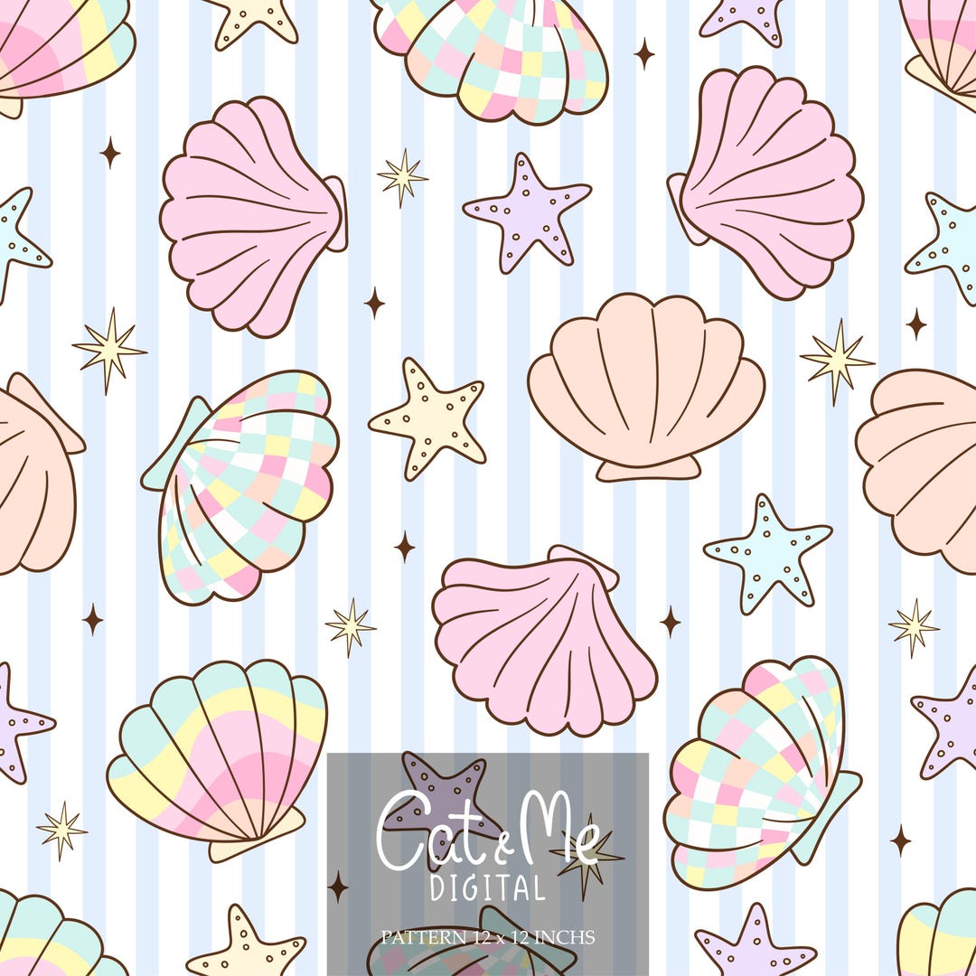 Preppy Seashells Blue Stripe Seamless Summer Seamless Girly Summer ...