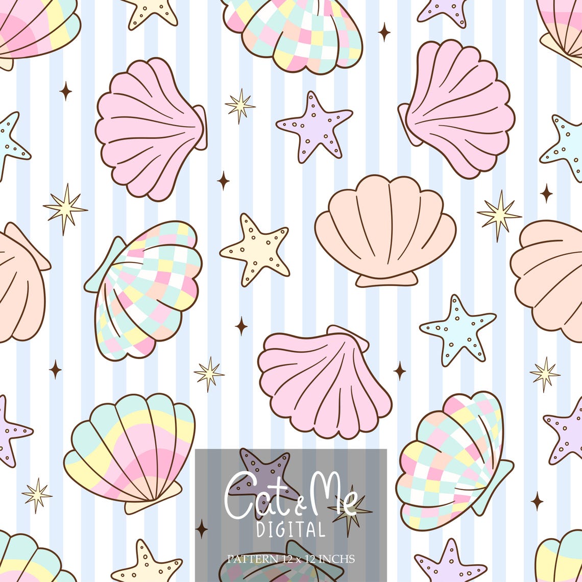 Preppy Seashells Blue Stripe Seamless Summer Seamless Girly Summer ...