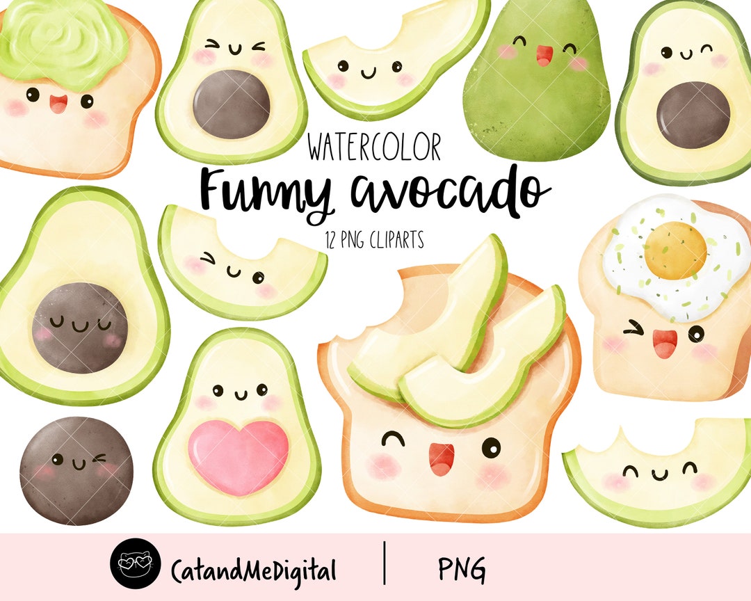 Watercolor Avocados Clipart Avocado Cartoon Fruit Clipart Vegan Food ...