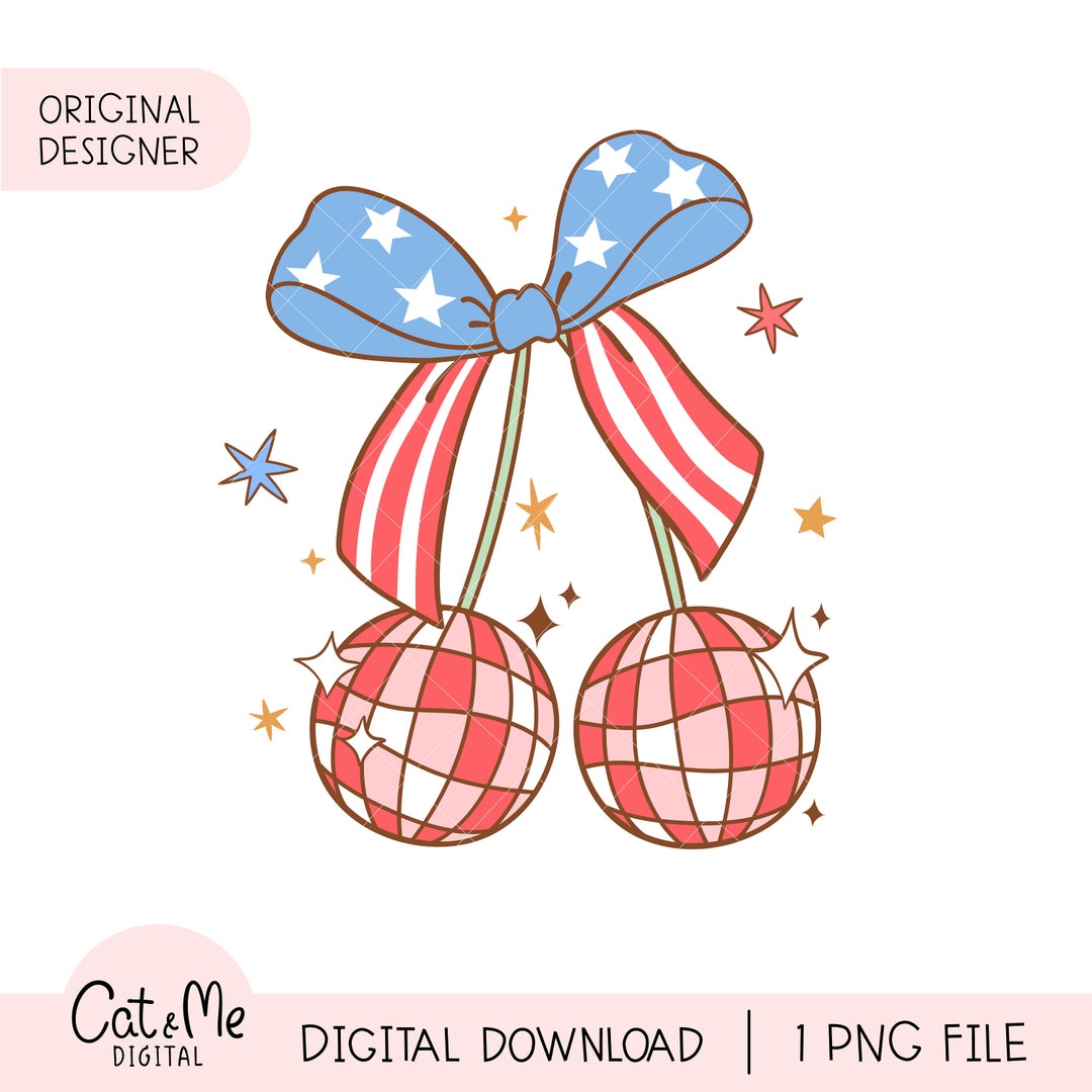 Coquette Fourth of July Png Disco Groovy Ball Png Cherry Bow Png Retro ...