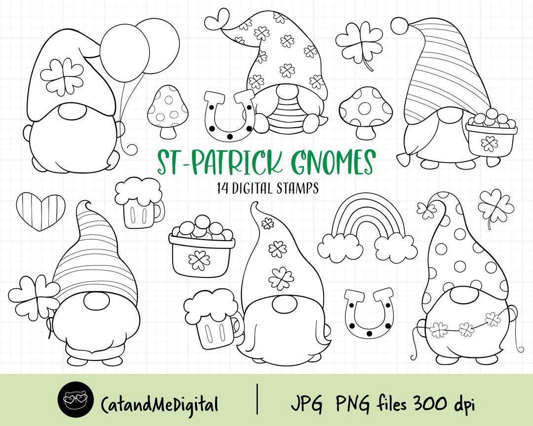 St Patrick Gnomes Digital Stamp Gnome Clipart Gnome Outline Digistamp ...