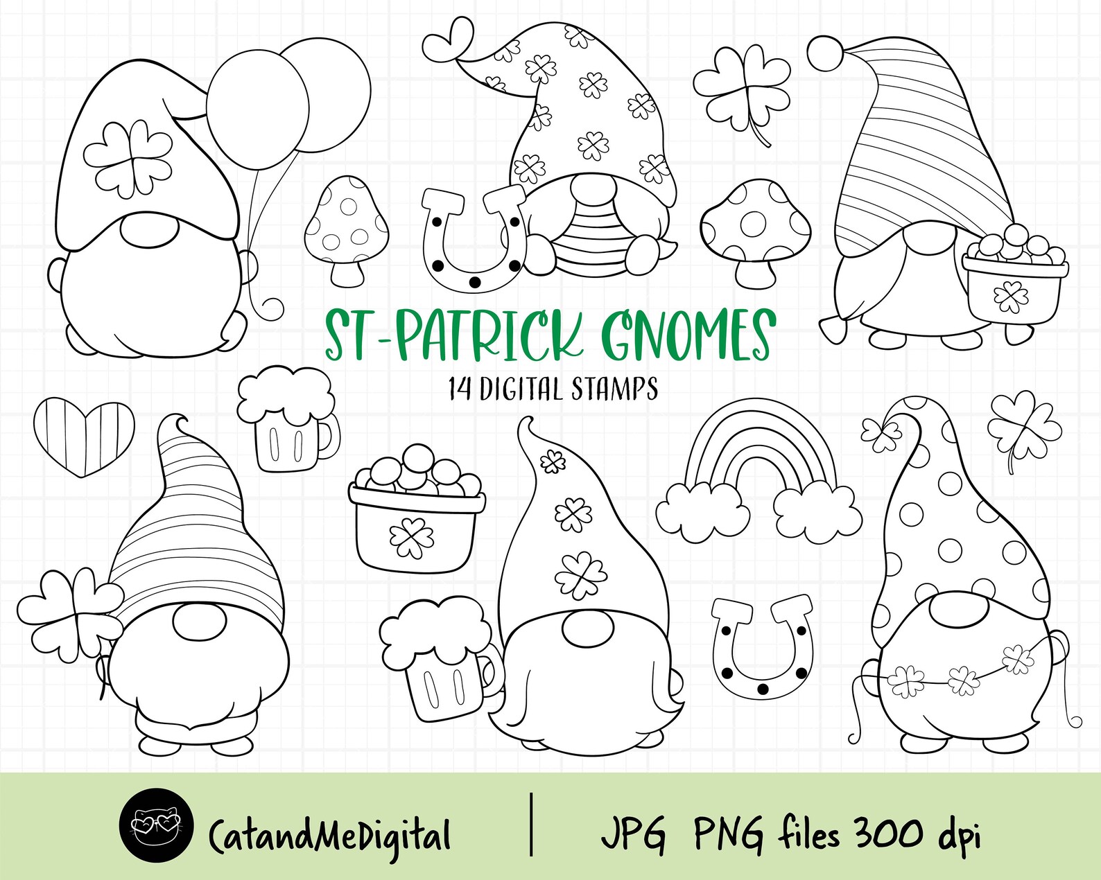 St Patrick Gnomes Digital Stamp Gnome Clipart Gnome Outline Digistamp ...