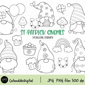 St Patrick Gnomes Digital Stamp Gnome Clipart Gnome Outline Digistamp ...