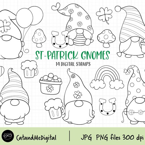 Digital Stamp St Patrick Gnomes Gnome Clipart Gnome Outline - Etsy